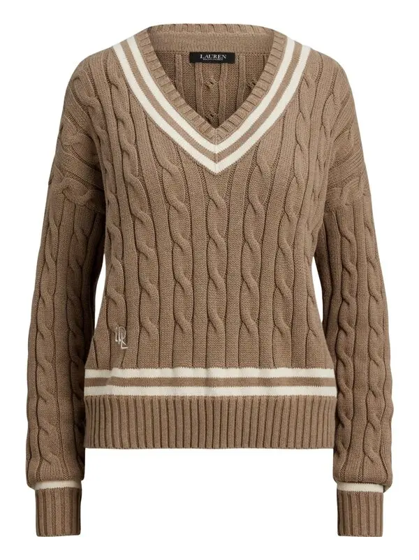 Ralph Lauren Cable Knit V-neck Sweater - Brown