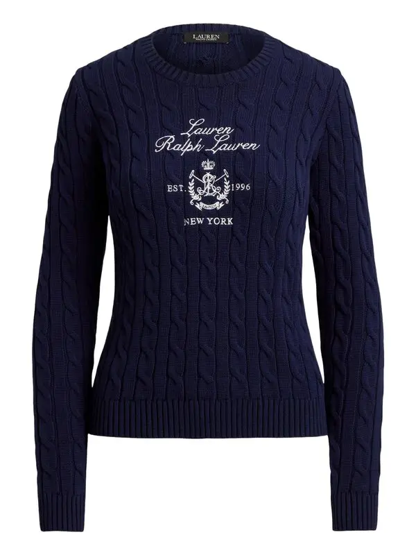 Ralph Lauren Cable-knit Crewneck Sweater With Embroidered Crest - Black