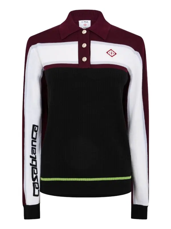 Casablanca Color-blocked Long Sleeve Polo Shirt - Black