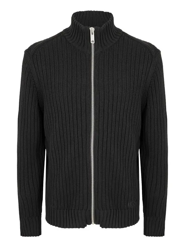 Hugo Boss Zip Knitted Stand Collar Top - Black