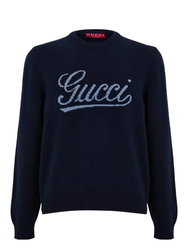 Gucci Crewneck Long Sleeve Sweater With Ribbed Trim - Black