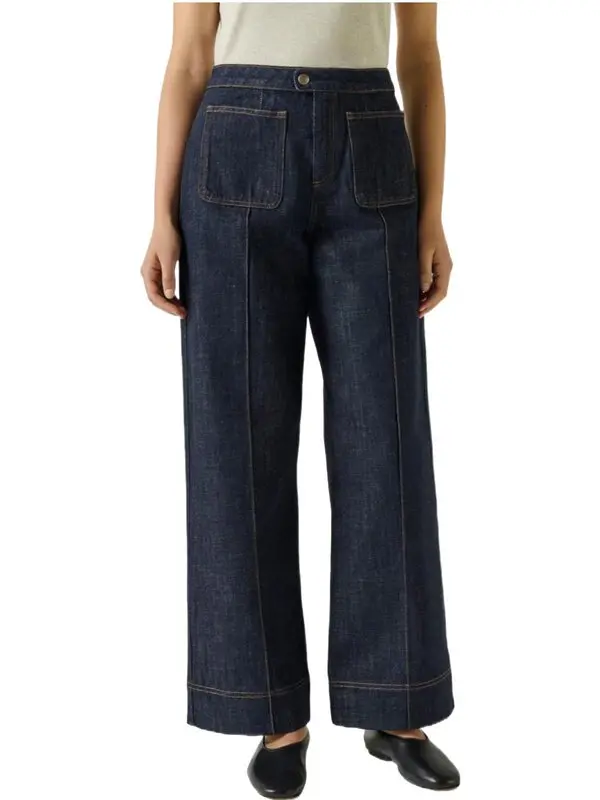 Soeur Patch Pocket Wide Leg Jeans - Black