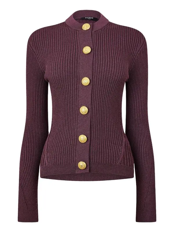 Balmain Round Neck Knitted Cardigan With Button Closure - Red