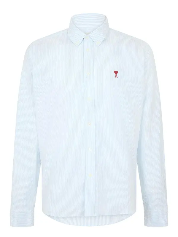 AMI Paris Striped Long-sleeve Printed Shirt - White