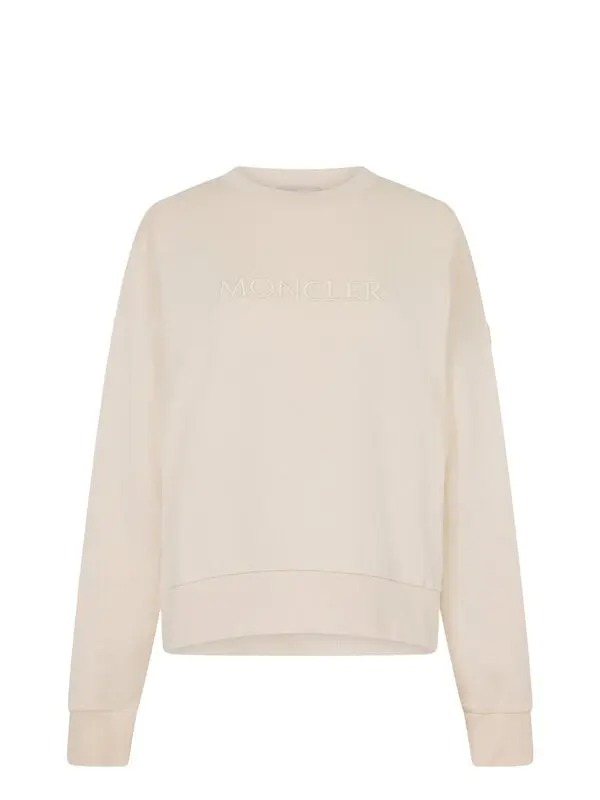 Moncler Crew Neck Sweatshirt With Embossed Logo - Nude