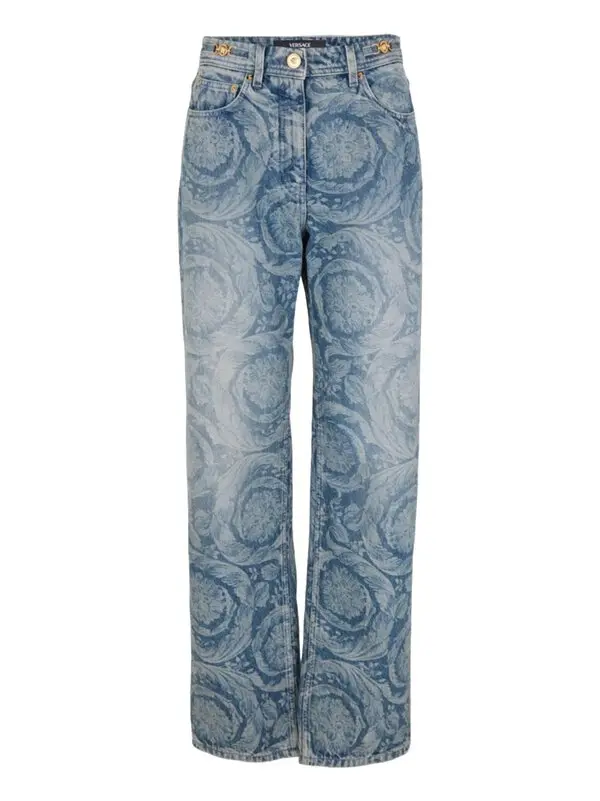 Versace Wide-leg Jeans With Branded Hardware - Gray