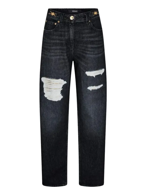 Versace Wide Leg Distressed Jeans - Black