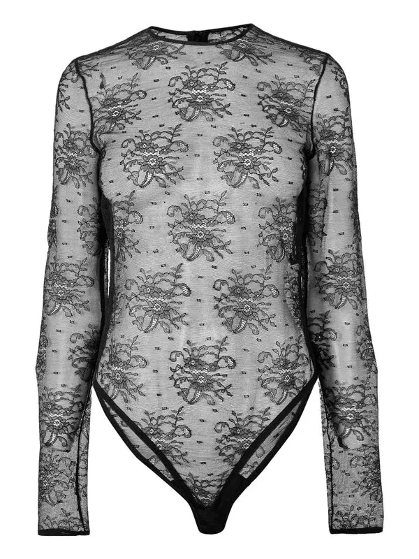 Dolce & Gabbana Black Lace Long-sleeved Bodysuit - Gray