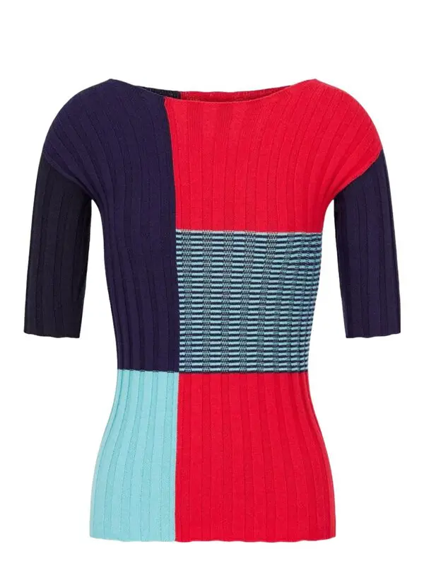 Emporio Armani Geometric Patchwork Ribbed Knit Sweater - Red