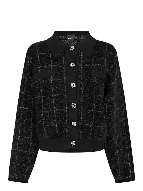 Hugo Boss Textured Check Knit Cropped Jacket - Black