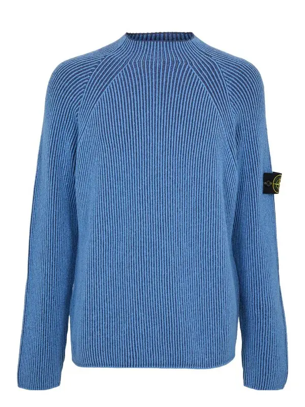 Stone Island Knitted Top With Crew Neck And Long Sleeves - Blue
