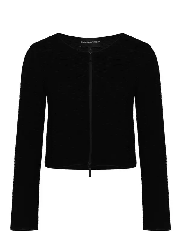 Emporio Armani Zip-up Textured Knit Jacket - Black
