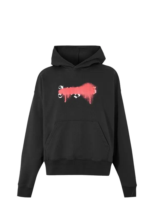Palm Angels Logo Spray Paint Graffiti Hoody - Black