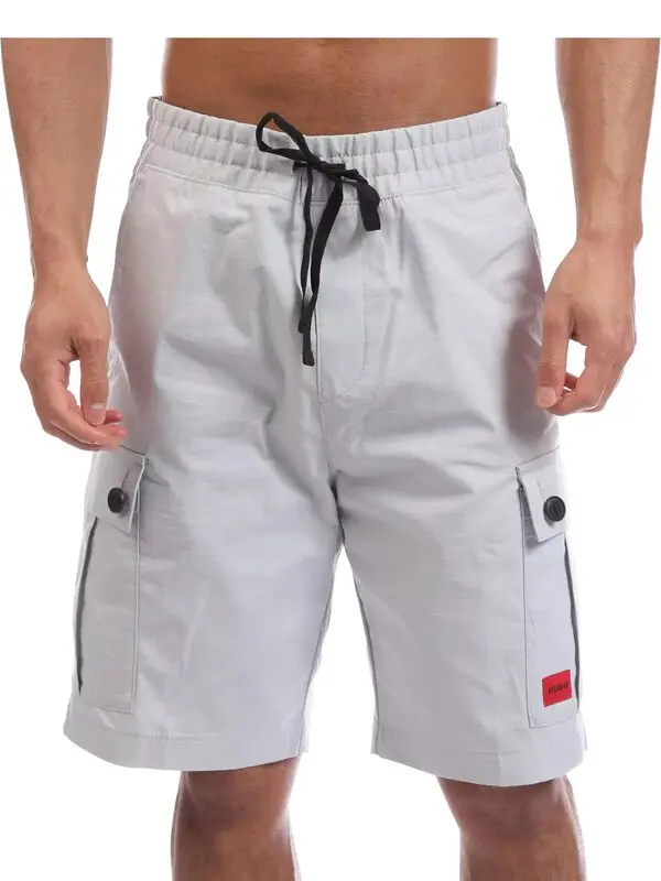 Hugo Boss Cargo Shorts With Drawstring Waistband - Gray