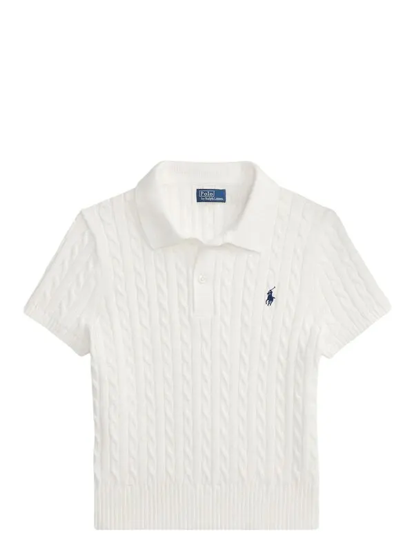 Polo Ralph Lauren Cable Knit Short Sleeve Polo Shirt - White