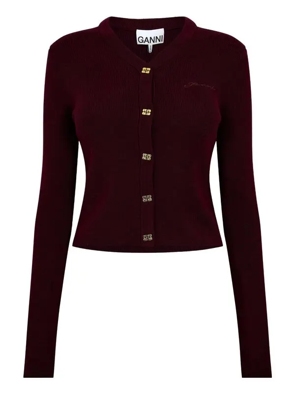 GANNI Cropped Knit Cardigan - Brown