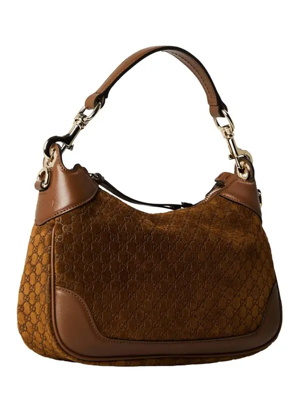 Gucci Monogrammed Suede Hobo Bag - Brown