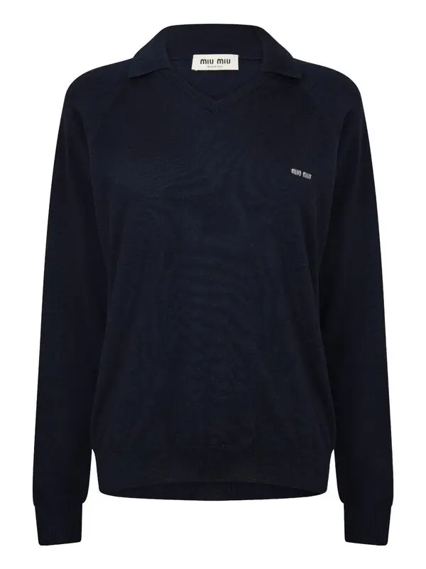 Miu Miu Knitted Long Sleeve Polo Shirt - Blue