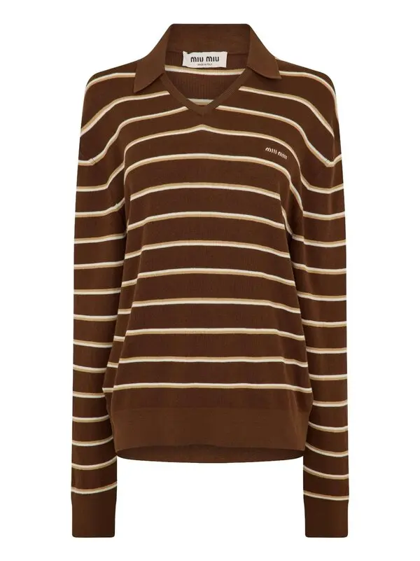 Miu Miu Striped Long Sleeve Polo Shirt - No