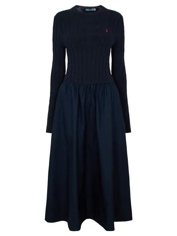 Polo Ralph Lauren Embroidered Knit Midi Dress - Black