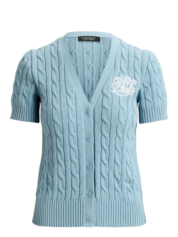 Ralph Lauren Cable Knit Cardigan With Monogram Detail - Blue