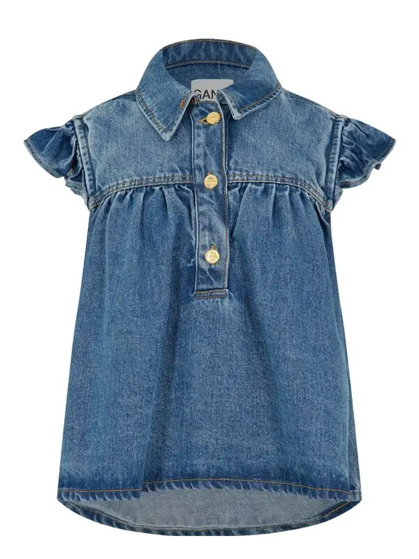 GANNI Denim Short Sleeve Top - Blue