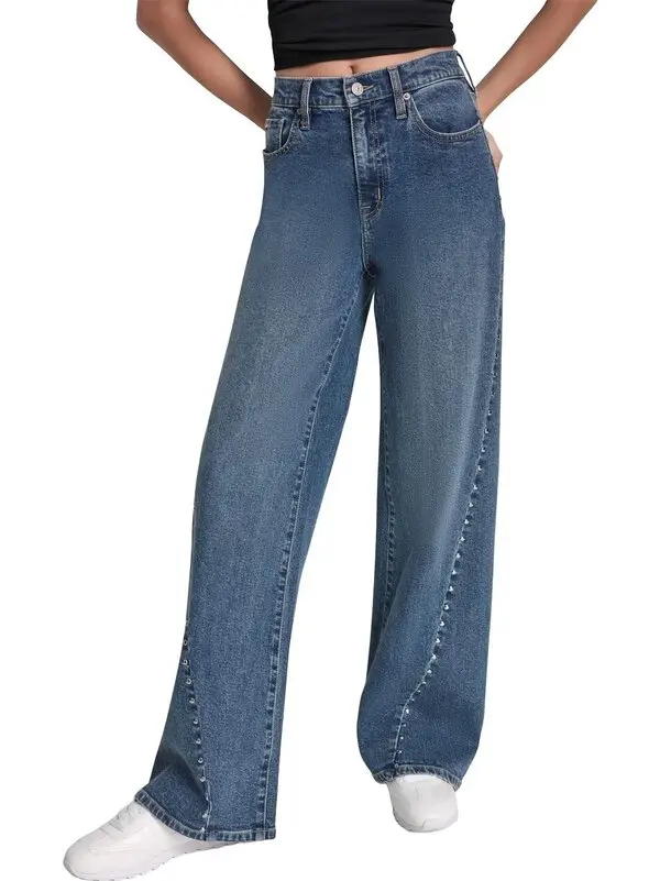 Dkny High-waisted Wide-leg Jeans With Rivet Detailing - Blue
