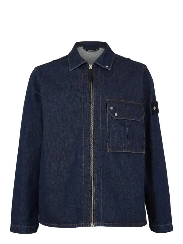 Stone Island Zip-up Jacket With Logo Patch - Black