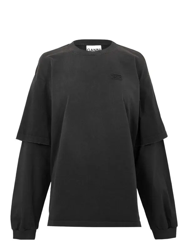 GANNI Long Sleeve Layered T-shirt - Black