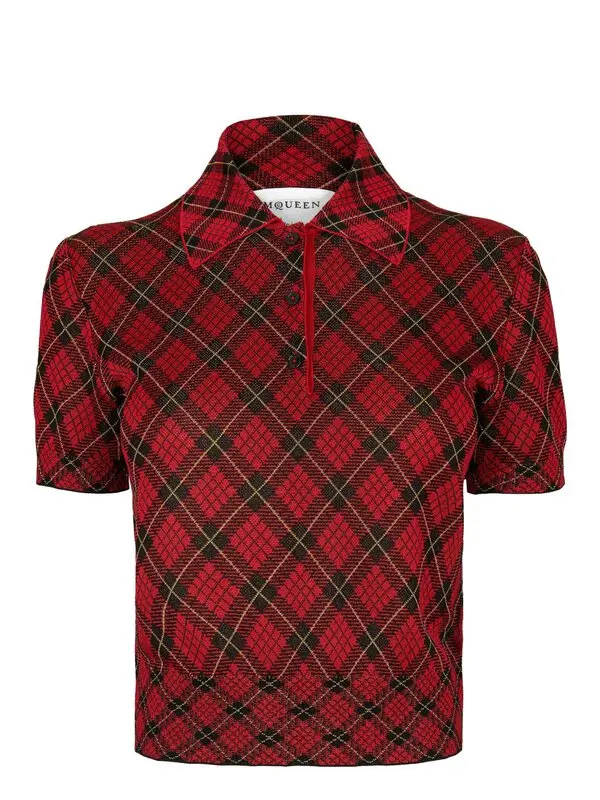 Alexander McQueen Checkered Knit Polo Shirt - Red