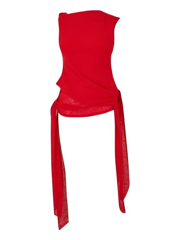 GANNI Sleeveless Draped Tie Shirt With Asymmetrical Hem - Red