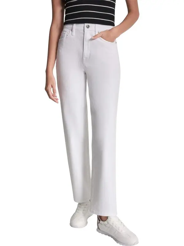 Dkny High Rise Classic Straight Leg Denim Jeans - White