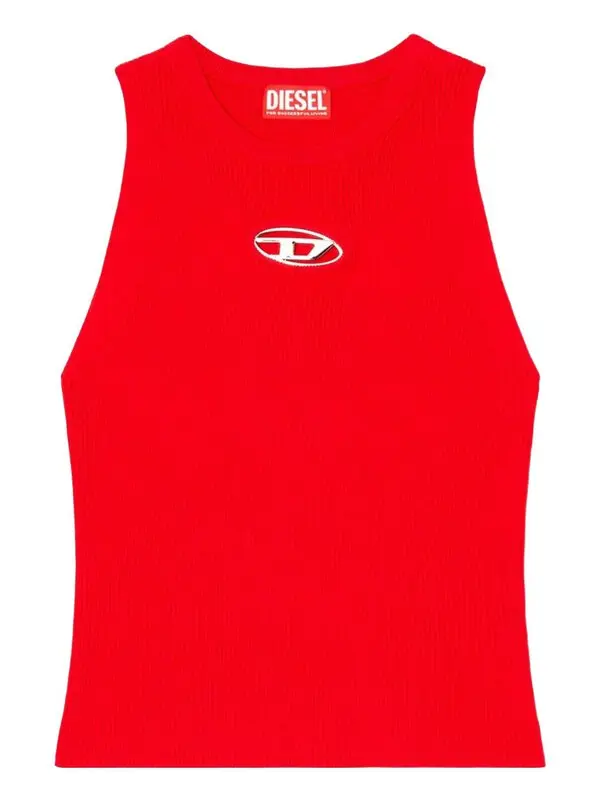 DIESEL® Ribbed Sleeveless Top With Logo Detail - Red