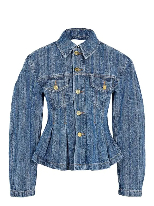 GANNI Fitted Denim Jacket With Classic Collar - Blue