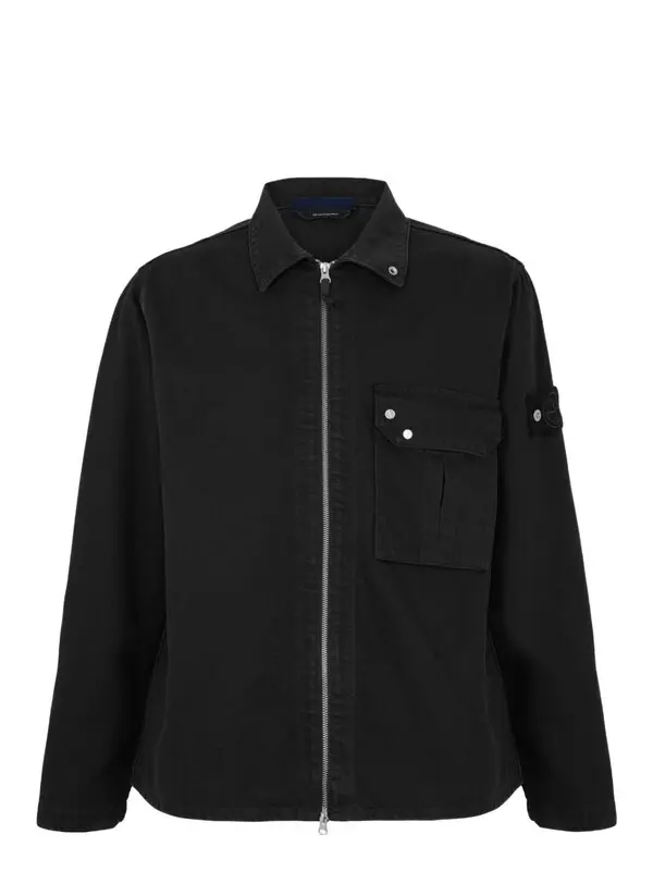 Stone Island Zip-up Denim Jacket With Logo Patch - Black