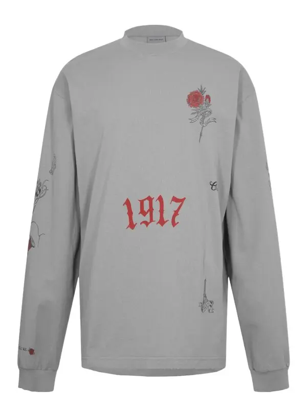 Balenciaga Printed Long-sleeved T-shirt - Gray