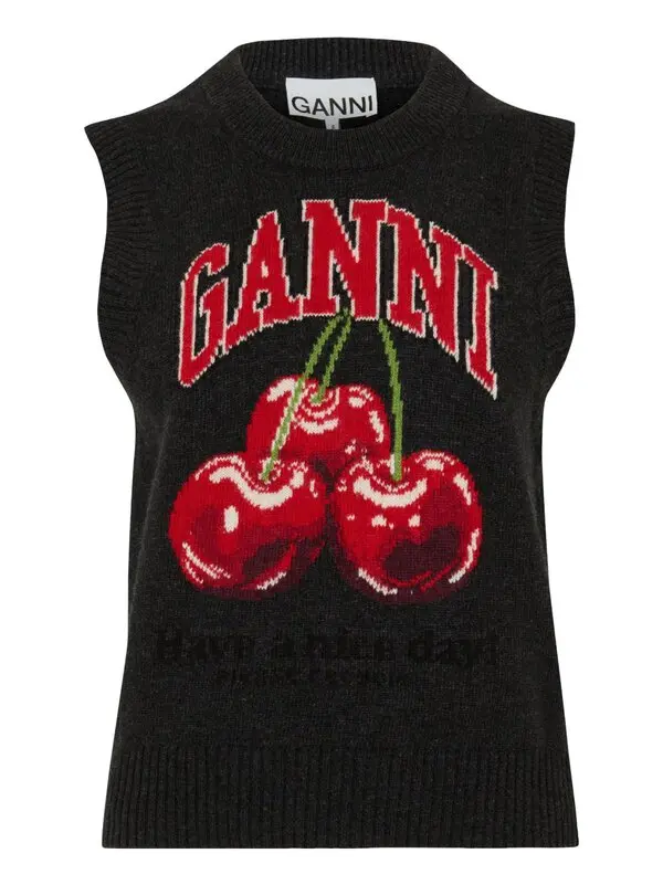 GANNI Cherry Knit Vest - Black