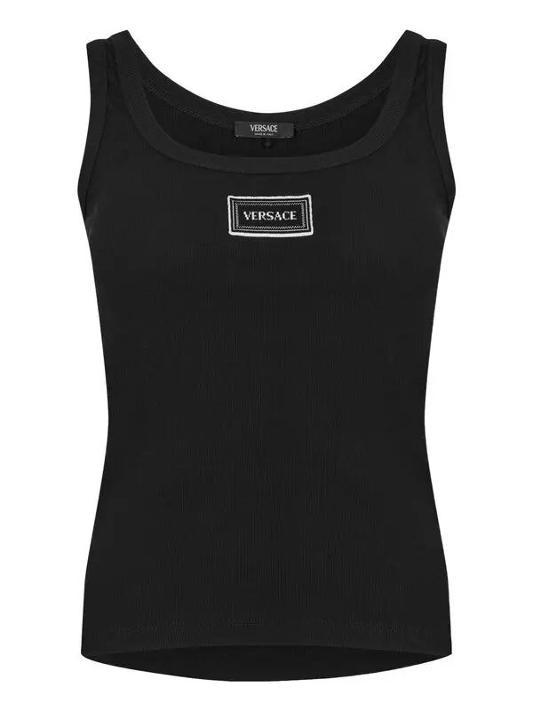 Versace Sleeveless Ribbed Tank Vest - Black
