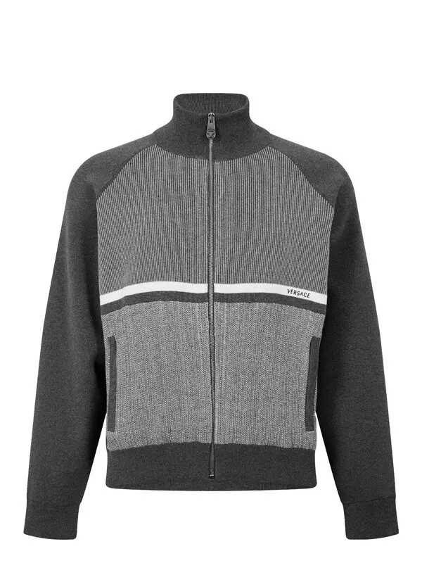 Versace Zip-up Knitted Sweater - Gray