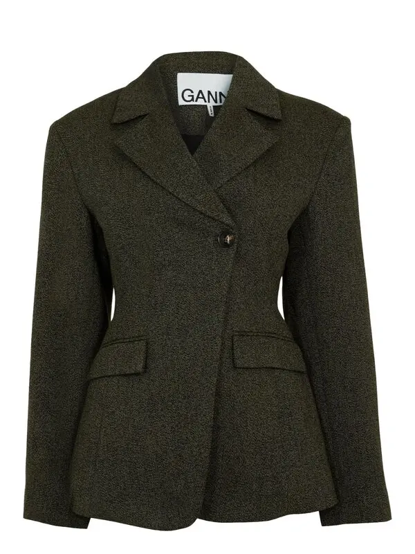GANNI Fitted Blazer With Notched Lapel - Black