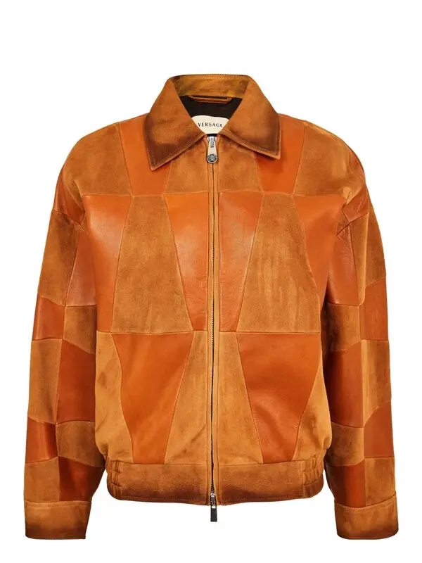 Versace Paneled Leather Jacket - Orange