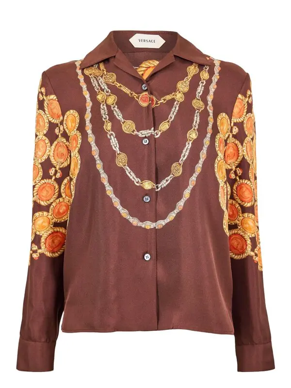 Versace Long Sleeve Printed Silk Shirt - Red