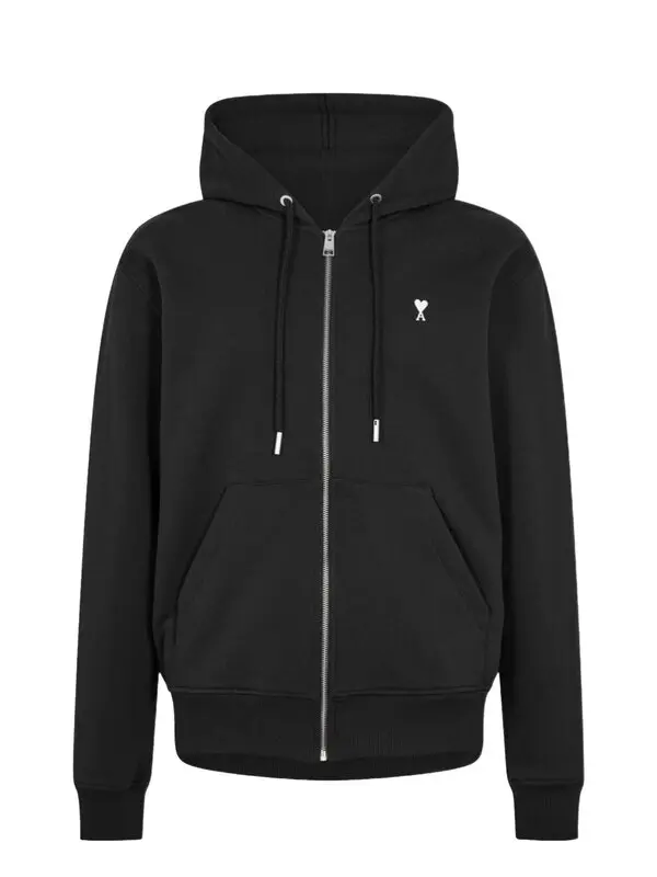 AMI Paris Hooded Zip-up Sweatshirt - Black