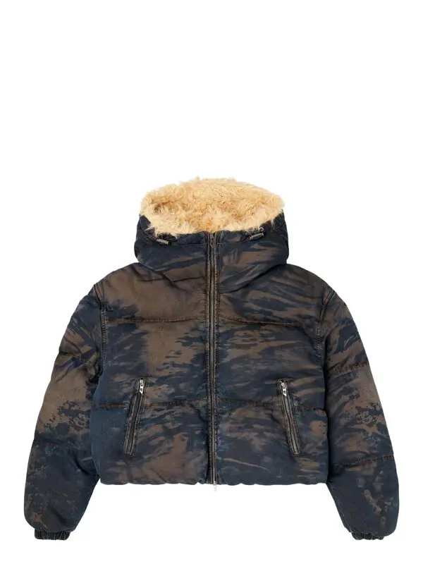 DIESEL® Cropped Padded Jacket With Abstract Print - Black