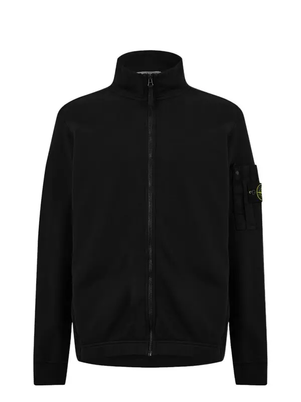 Stone Island Logo Zip-up Sweatshirt - Black