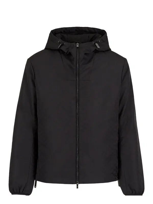 Emporio Armani Windproof And Waterproof Hooded Jacket With Printed Design - Black