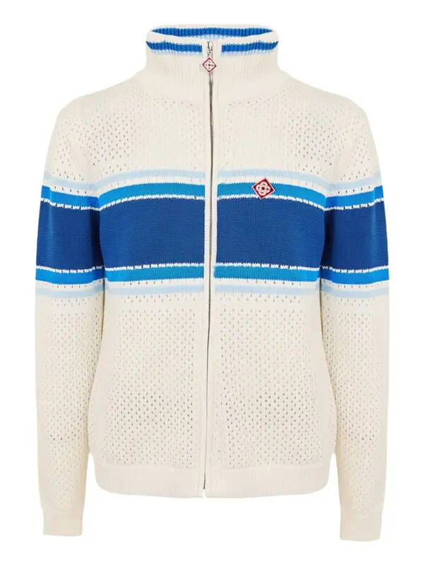 Casablanca Striped Zipper Knit Sweater - White