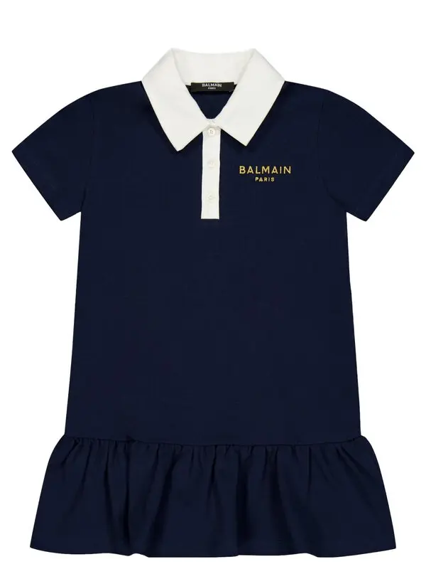 Balmain Polo Dress With Ruffled Hem - Black