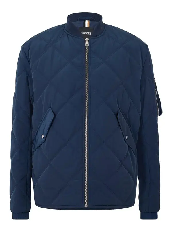 Hugo Boss Quilted Bomber Jacket With Stand Collar - Blue