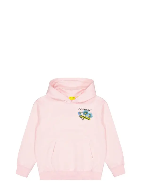 Off-White Overhead Hoodie With Floral Graphic - Pink